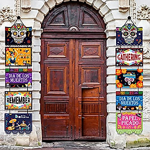 Day of the Dead Decoration Dia de los Muertos Banner Cinco De Mayo Door Porch Banner Sign Halloween Sugar Skull Party Hanging Decor Sugar Skulls and Skeletons Mexican Days of the Dead Party Decoration