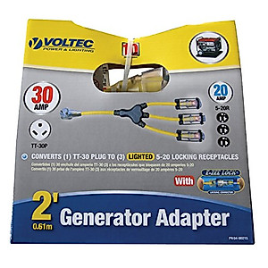 Voltec 04-00215 2ft 10/3 TT-30P Generator "W" Adapter w/E-Zee Lock & (3X) 5-20R Lighted Receptacles