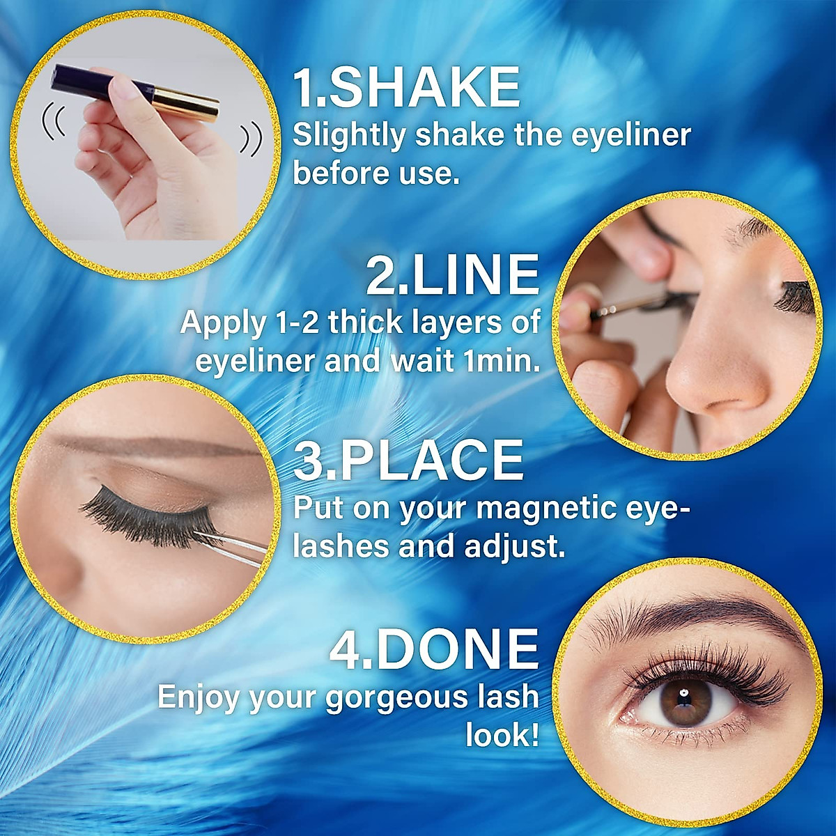 EARLLER Natural Magnetic Eyelashes with Eyeliner, (Dpair)