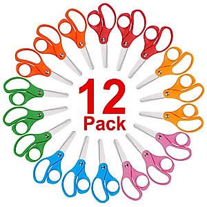 12 Packs Kids Scissors, Scissors for School, Safety Scissors, Blunt Tip Scissors, 5 Inch School Student Blunt Tip Kids Craft Scissors, Safety Comfort Grip for Children Cutting Paper