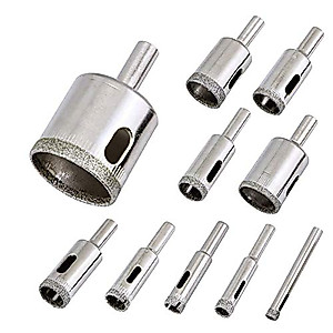LepoHome 10 PCS Hollow Core Drill Bit Set for Ceramic, Glass, Porcelain Tile Diamond Hole Saw Tile Set Glass Drill Bit, 1/4 to 1-1/5 Inch