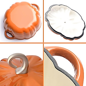 Pumpkin Shaped Ceramic Casserole Dish with Lid, Oven-Safe Enameled Cast Iron Dutch Oven, Halloween-Themed Cookware for Stews, Soups, and Casseroles (3.9 Quart)