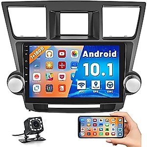 Android Car Stereo for 2009-2014 Toyota Highlander Radio, 10 inch Android Head Unit Touch Screen Car Audio Receiver with Mirror Link Bluetooth GPS Navigation, Support WiFi, SWC, FM,Backup Camera+Mic
