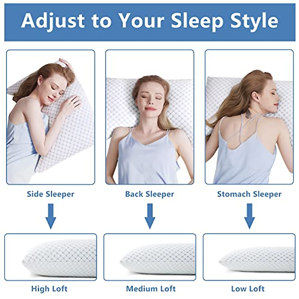 KHHMNB (2023 Upgrade) Side Sleeper Pillow for Neck and Shoulder Pain, Cooling Pillow with Two Sides of Specially Designed-One Side Ice Silk, One Side Rayon, Queen Size Set of 2