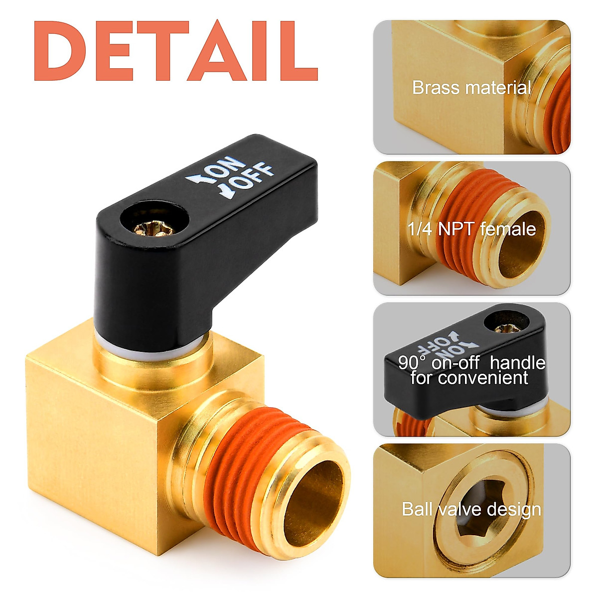 Foxmitool 2pcs Air Compressor Drain Valve, Brass Mini Drain Cock Ball Valve, 1/4'' NPT Male × NPT Female for Air Compressor