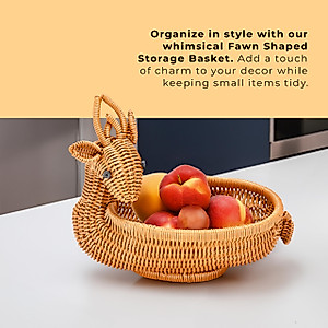 Prosumers Choice Fawn Shaped Open Storage Bin - Woven Wicker Basket, Safari Bins Nursery Décor - Creative Organizer for Home - Decorative Serving Basket - Light Brown