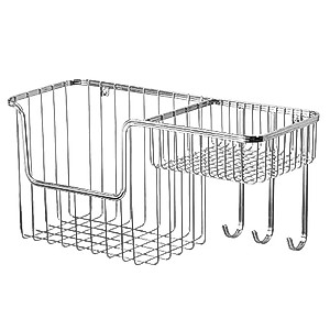 mDesign Metal Wire Wall Mount Entryway Storage Organizer Mail Basket Holder with 3 Hooks, 2 Compartments - for Organizing Letters, Magazines, Keys, Coats, Leashes - Chrome