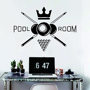 UILMNIY Sports Pool Room Logo Wall Decor Sticker Play Billiards Living Room Wall Decal Art Vinyl Removable Wall Mural for Kids Teenages Bedroom Walllpaper AFN90 (Black)