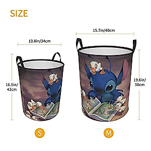 Sonwaohand Cartoon Lilo Stitch Laundry Baskets Waterproof Dirty Clothes Pack,with Handles Foldable Oversized Laundry Hamper, for Kids Room/Closet/Bedroom/Toy Bins Small