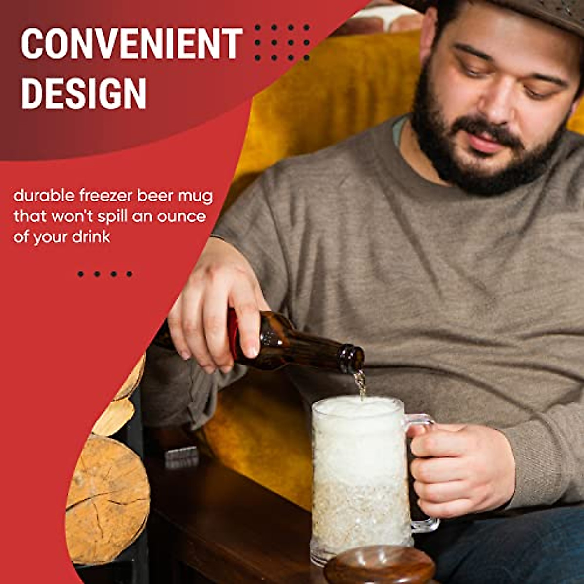 Granatan Set of 2 Frozen Beer Mugs For Freezer, Double Walled Beer Mugs With Handles, 16oz Clear Frozen Beer Mugs