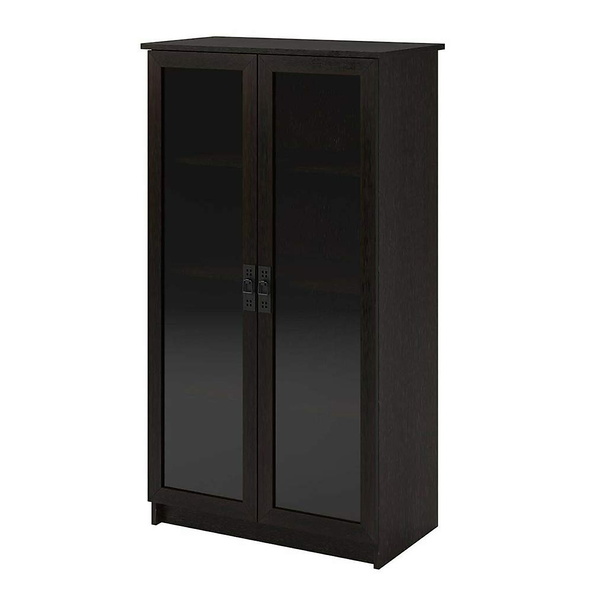 Thaweesuk Shop Espresso Wooden Tempered Glass Door Bookcase Bookshelf Media Cabinet Display Storage Shelving 4 Tier Storage Rack Furniture Home Office 53.1" H x 29.5" W x 15.6" D