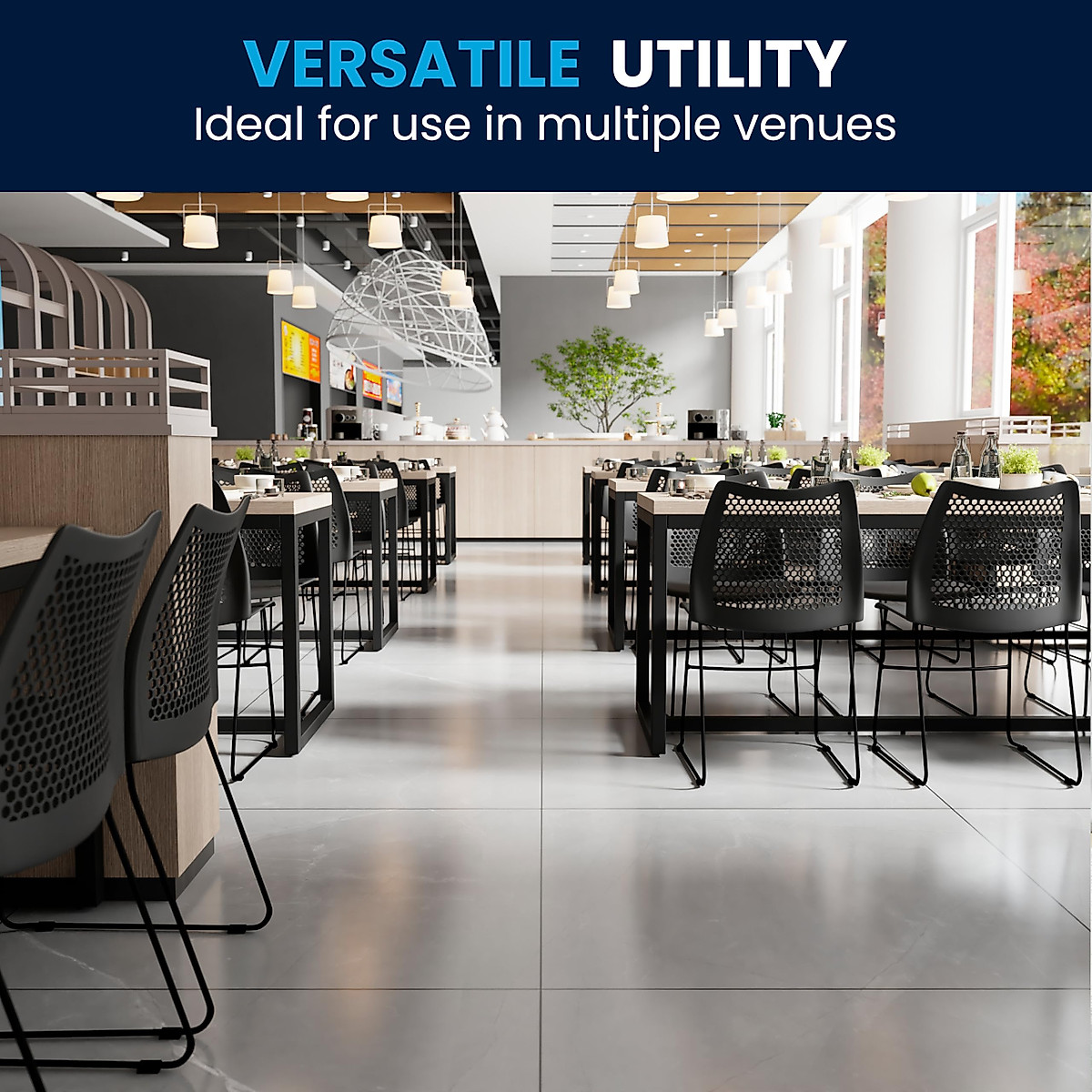 Flash Furniture 5 Pack HERCULES Series 661 lb. Capacity Black Stack Chair with Air-Vent Back and Black Powder Coated Sled Base