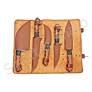 Custom Handmade Damascus Chef Knives Set/Kitchen Knives 5 Pieces Set SS-17211 (Orange and Black Color Wood)