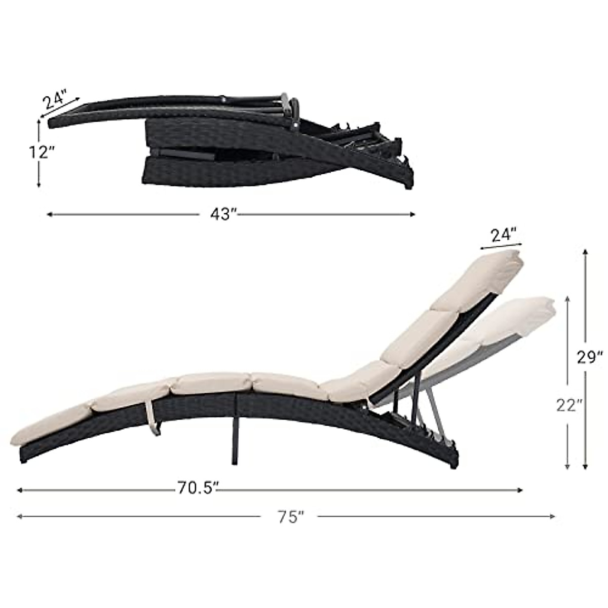 Grand patio Outdoor Lounge Chairs for Outside 2 Pieces Patio All-Weather Wicker Aluminum Reclining Folding Chaise Lounge with Cushions for Poolside, Beige