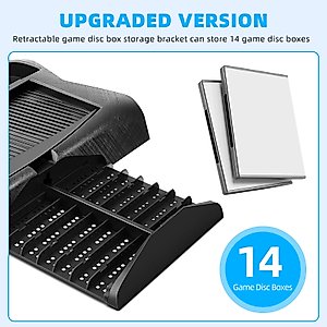 Yerliker Multi-Function Vertical Stand with Cooling Fan Compatible with PS5 Console and PS5 Digital Edition, with Game Holder Dual Controller Charger 3-Ports USB Hub and 14 Game Card Slot Organizers [video game]