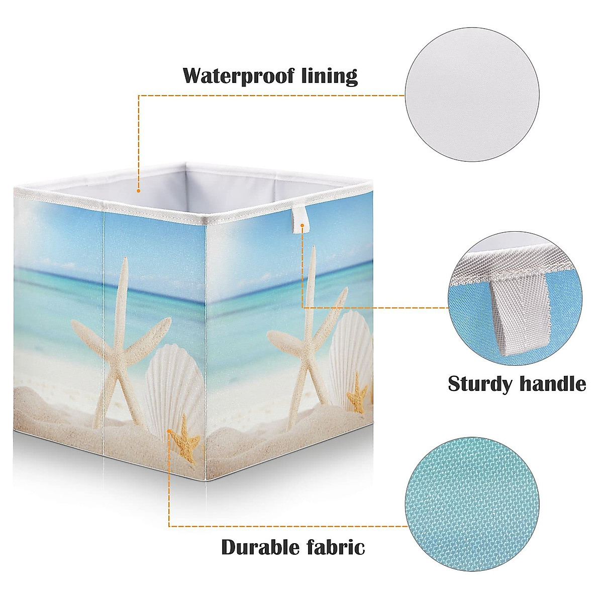Beach Shelf Baskets for Organizing,Closet Storage Bins Large Collapsible Storage Baskets with Handles for Closet,15X10.5X7 In, Beaches-shells-starfish-summer-sand-sun-seashe,ODK1353