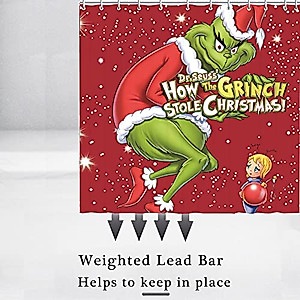 Christmas Shower Curtain Rug Bath Mat Toilet Lid Cover for Bathroom 4 Pcs Sets with 12 Hooks Weighted Lead Hem Waterproof Polyester Shower Curtains (Angel and Grin.ch-65(4 Pcs Sets), 72" L x 72" W)