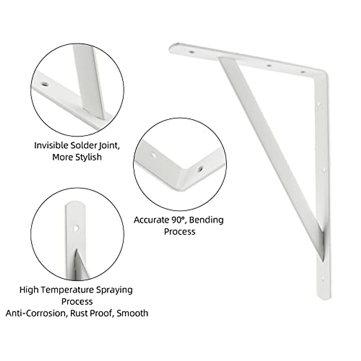 HOME MASTER HARDWARE Heavy Duty Shelf Brackets 12 x 8 inch Metal Shelves L Supports 90 Degree Triangle Wall Mount Angle Bracket for Floating Shelving with Screws, White 10-Pack