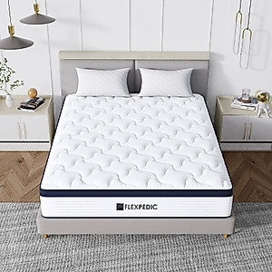 FLEXPEDIC 10" Queen Mattress, Memory Foam Hybrid Mattress with Space Cotton for Tight Sleep, Medium-Firm Cooling Mattress with Stronger Support, Motion Isolation &Pressure Relief