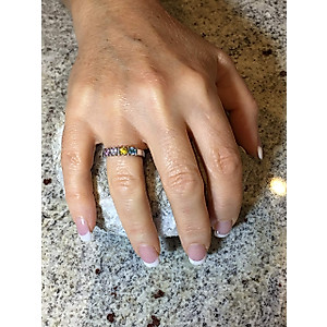 Central Diamond Center Straight Bar Mother's Simulated Birthstone Ring, 1-6 Stones - Sterling Silver - Size 7.5