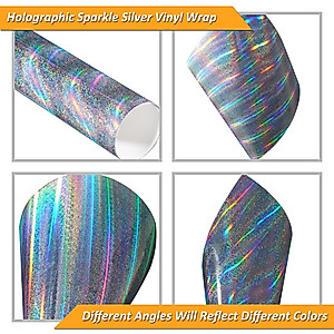 AuMoHall Holographic Sparkle Silver Car Vinyl Wrap Glitter Light Beam Glossy Colorful Chameleon Car Vinyl Wrap with Air Release Technology, 59.84'' x 11.81''