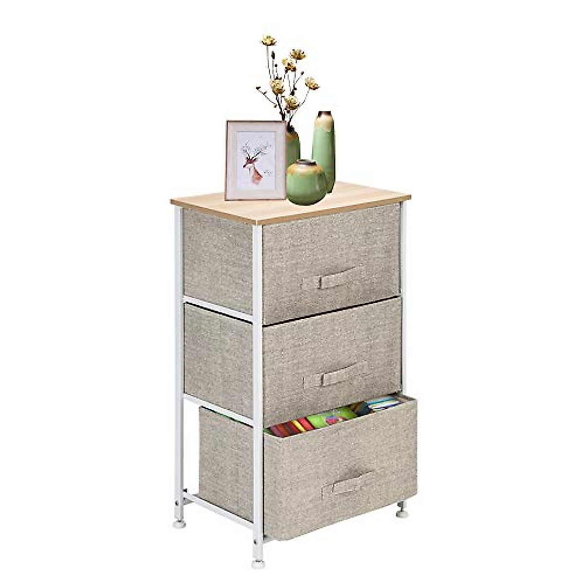 Dresser Storage Tower Sturdy Steel Frame Wood Top Storage Drawer Units for Hallway Entryway