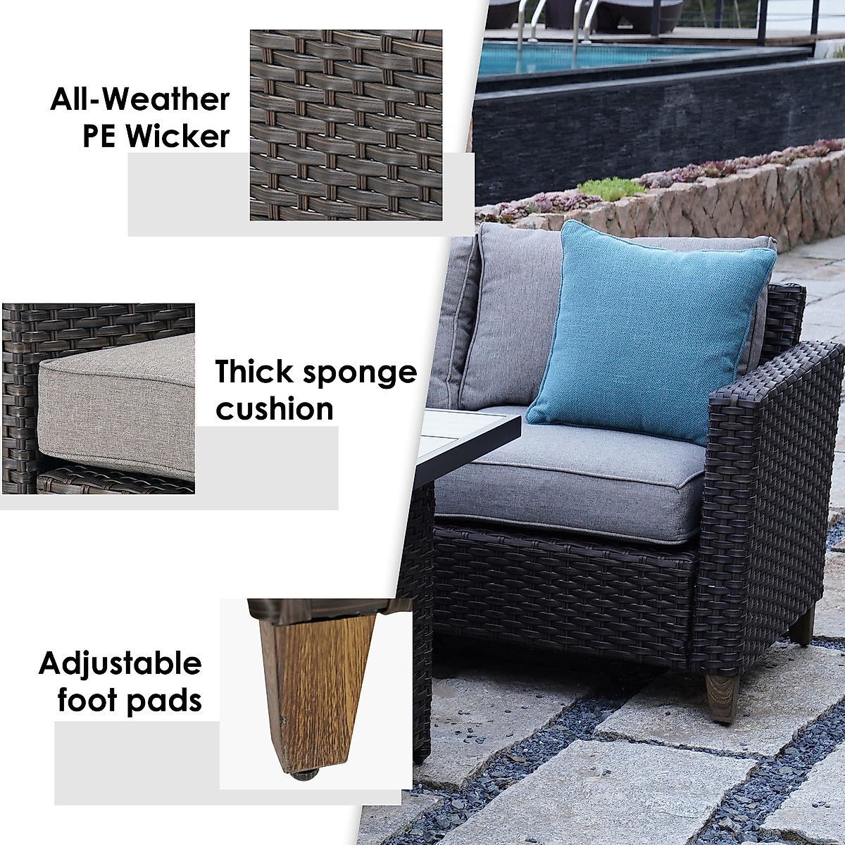 Grand patio Sofa Sets Outdoor Furniture Sets 6 Pieces Conversation Set, Wicker Patio Furniture Sectional Sofa with Thick Cushions for Yard Garden Porch &Brown