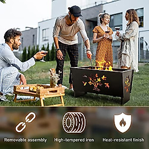 Fire Pits, Outdoor Fire Pit,Firepit for Outside,Wood Burning Fire Pit,28 Inch Cast Iron Fire Pit with Log Grate,Poker Black