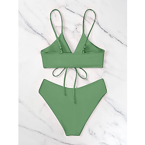 Meetall Sage Green High Cut Triangle Bikini Set Swimsuits for Women Sexy Cheeky String Brazilian Bathing Suits Two Piece Size M
