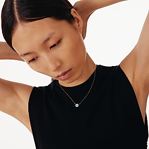 14k Solid Gold Turquoise Evil Eye Necklace | 14k Yellow Gold Opal Nazar Necklaces for Women | Round Pendant Necklace | Delicate October Birthstone Jewelry | Gifts for Christmas, 18"