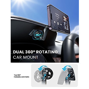 eSamcore Compatible with Magsafe Car Mount, Magnetic Phone Holder for Car with Flexible Base for Magsafe Dash Mount Car Accessories Car Phone Holders for iPhone15 14 13 12 Pro Max [1 PC]