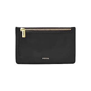 Fossil Logan Leather Zip Card Case Wallet, Black
