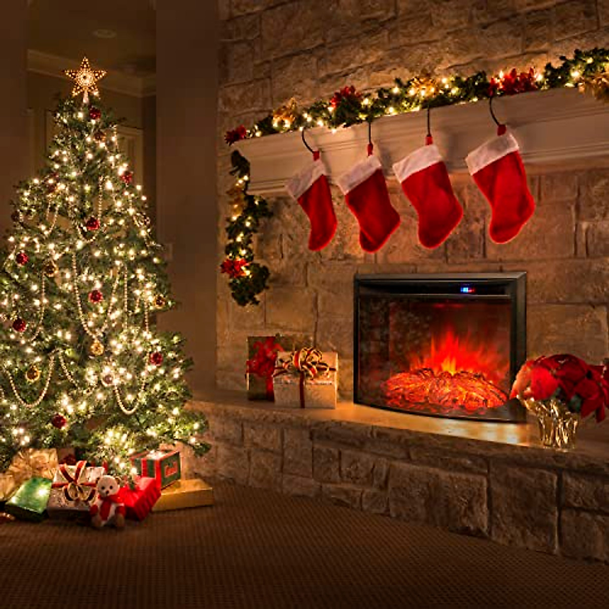 FIREBLAZE Electric Fireplace Eureka 26 inch - Curved Front Glass LED Fireplace Insert with Remote Control - Adjustable Heating, Sound, Brightness, Timer - 2-Way Recessed Installation - Heats 400 sq ft