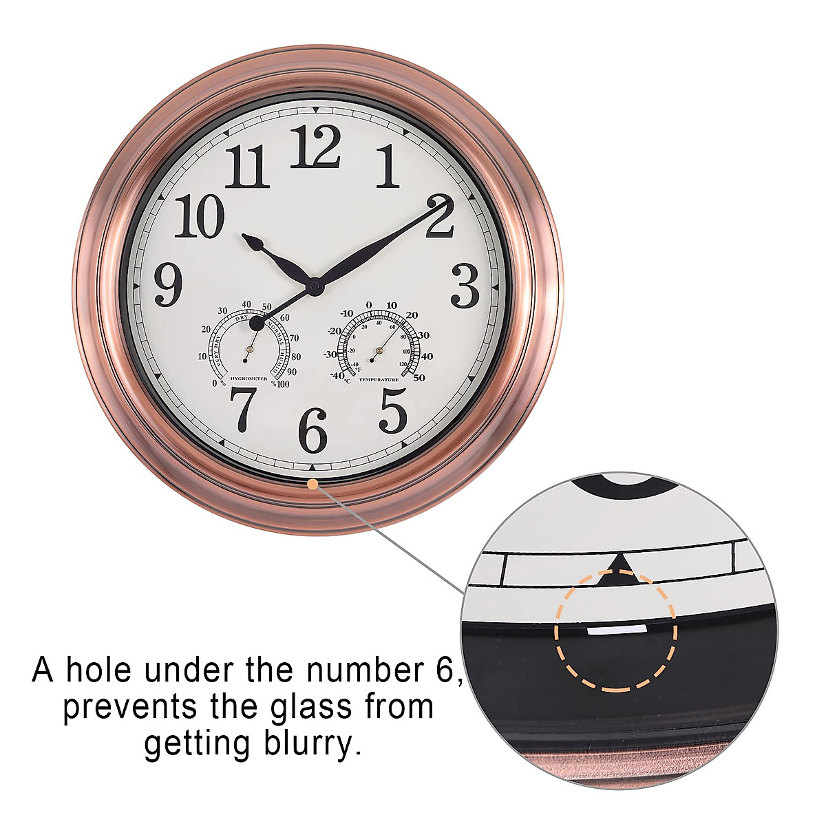 Vigorwise 16 inch Outdoor Wall Clock, Metal Waterproof Wall Clock with Temperature & Humidity, Large Non-Ticking Wall Clocks, Silent Wall Clock for Patio Garden Bathroom