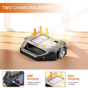 Solar Handheld Flashlight with USB Cable, 6 Modes Rechargeable Multifunction Lights Super Bright LED Searchlight, Lightweight Waterproof Portable Spotlight for Fishing Outdoor Camping Emergencies