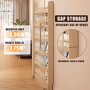 HKJBEQU Wooden Book Shelf, 3/4/5/6 Tier Behind The Door Bookshelf, Book Shelf for Bedroom, Floor Standing Bookcase, Kids Bookshelf Wall Mounted, Book Shelves for Bedroom, Living Room, Study Room