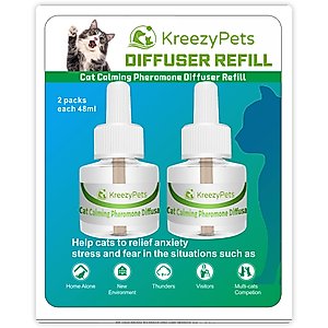 KreezyPets Cat Calming Pheromone Diffuser Refills 2 Packs Help Cats Reduce Stress Anti Anxiety 60 Days Supply New Formula for Long Lasting