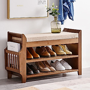 PETKABOO 2 Tier Shoe Bench, Bamboo Shoe Rack Bench, Shoe Storage Bench Organizer for Entryway Hallway Living Room