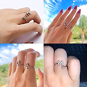SITUMEIZI A Initial Letter Rings for Women Girls Adjustable Stainless Steel Alphabet Rings