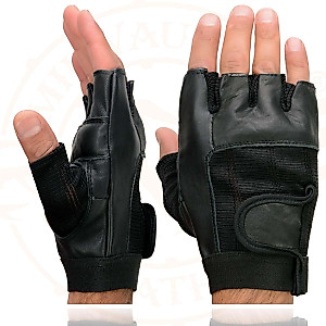 Milwaukee Leather SH217 Men's Black Leather Gel Padded Palm Fingerless Motorcycle Hand Gloves W/Breathable ‘Mesh Material’ - Large