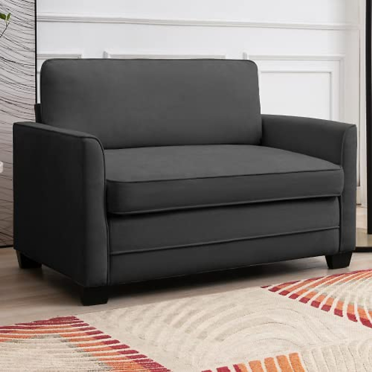 linor Pull Out Sofa Bed,2-in-1 Sleeper Sofa with Folding Foam Mattress, Modern Sofa Sleeper, Pull Out Couch Sofa Bed for Small Space/Living Room/Apartment (Dark Grey, Single)