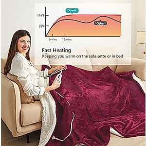 Electric Heated Blanket,4 Heating Levels & 10 Hours Shut-Auto Off Soft Flannel Heating Blanket Throw Twin Size 62" x84“ Warming Blanket ETL Certification for Home Couch Bed Sofa Use