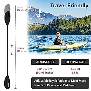 WONITAGO Kayak Paddle Premium Fiberglass Shafts with Reinforced Nylon Blades, Floating Oars for Kayaks, Adjustable 215-225 cm/85-90 Inches, White
