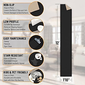 Machine Washable Modern Solid Design Non-Slip Rubberback 2x12 Traditional Runner Rug for Hallway, Kitchen, Bedroom, Living Room, 1'10" x 12', Black