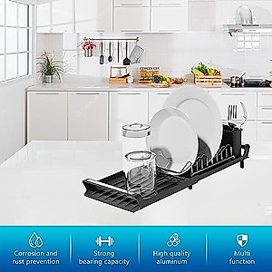 Joemdehazam Dish Drying Rack,Compact Dish Rack Durable, Stainless Steel Kitchen Drying Rack with a Cutlery Holder, Drying Rack for Dishes,Spoons, and Forks (Black)