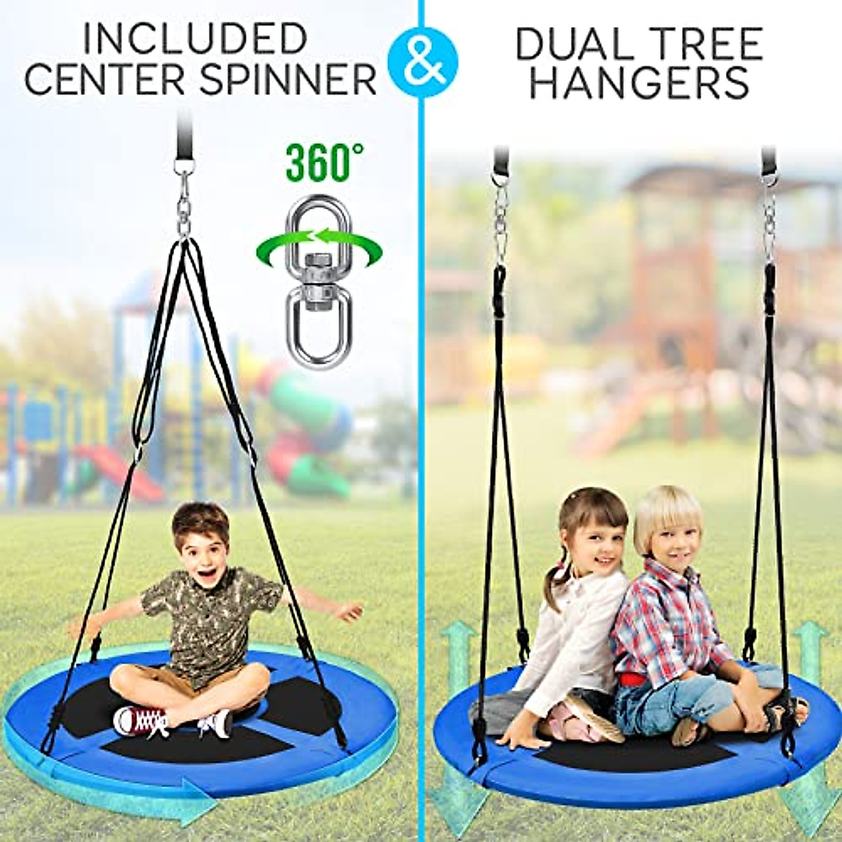 SereneLife Hanging Tent Swing with Hang Kit, Outdoor Tree Swing with Swivel Spinner for Kids (Blue)