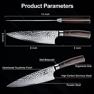 imarku Damascus Chef Knife, 8 inch Kitchen Knife Premium Sharp Cooking Knife HC German Stainless Steel Japanese Knife for Home Kitchen and Restaurant, Hand-Hammered, Ergonomic Handle, Gift Box