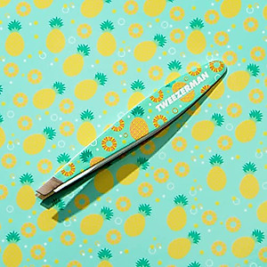 Tweezerman Mini Slant Tweezer - Tweezers for Eyebrows, Travel Tweezers for Eyebrows, Facial Hair, Ingrown Hair (Pineapple Punch)