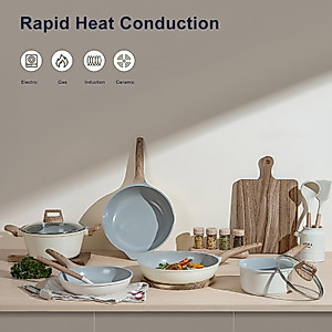 OROLEY Pots and Pans Set Nonstick,Ceramic Cookware Set Pots, Pans, Lids and Spatula Kits,Non Toxic, PTFE & PFOA Free - Compatible with All Stovetops (Gas, Electric & Induction) (Cream)