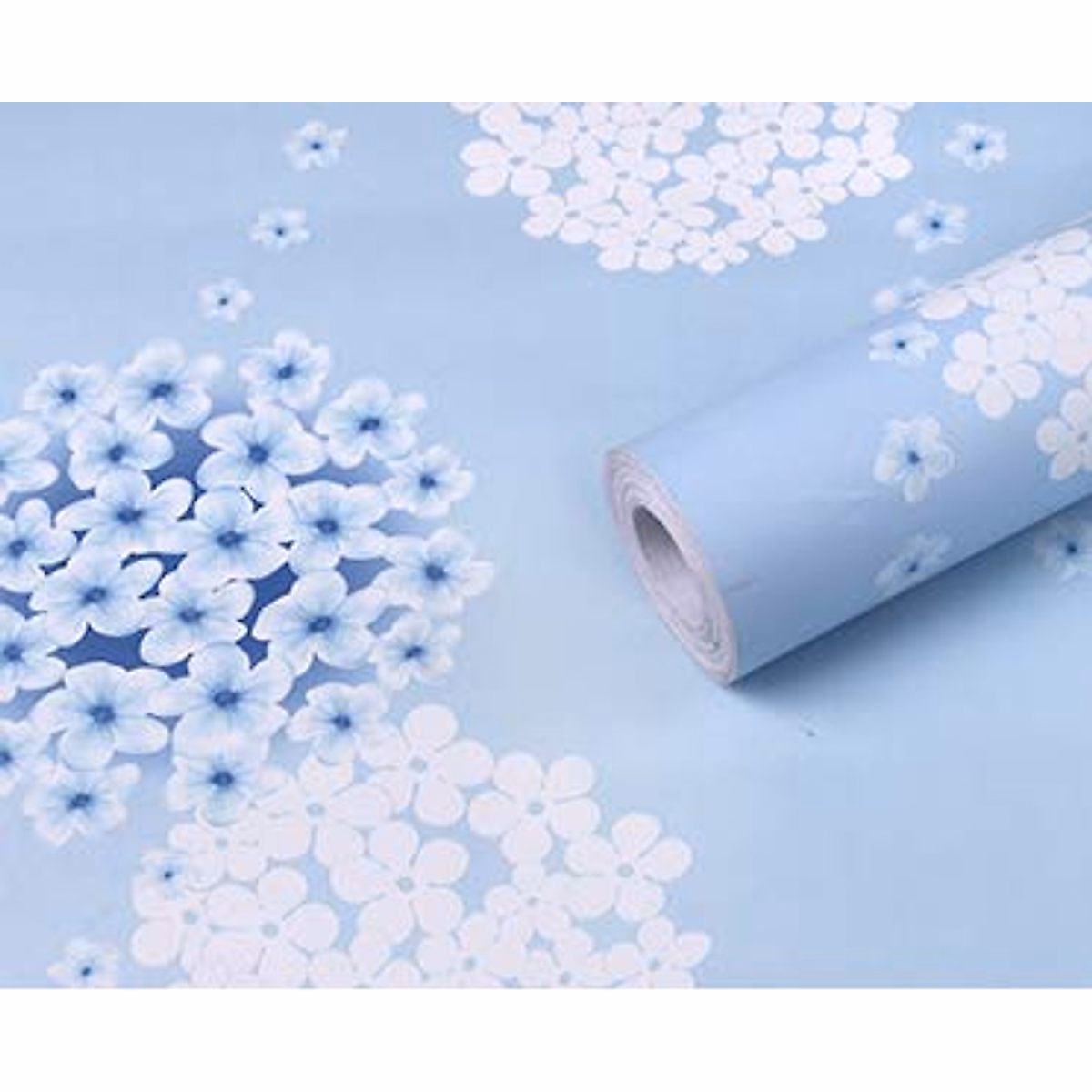 HOYOYO Hydrangea Peel and Stick Shelf Liner Paper, Blue White Floral Self-Adhesive Liner Dresser Drawer Bedroom Living Room Home Decoration 17.8 x 118 inch